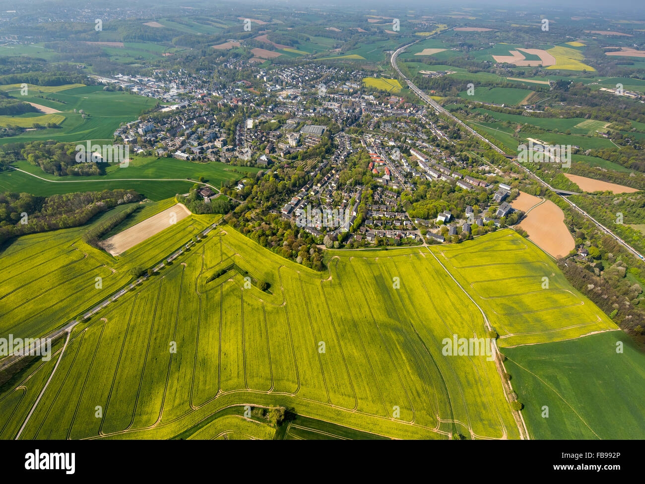 Aerial view, rape fields south of Alt-Erkrath, Erkrather hills, Erkrath ...
