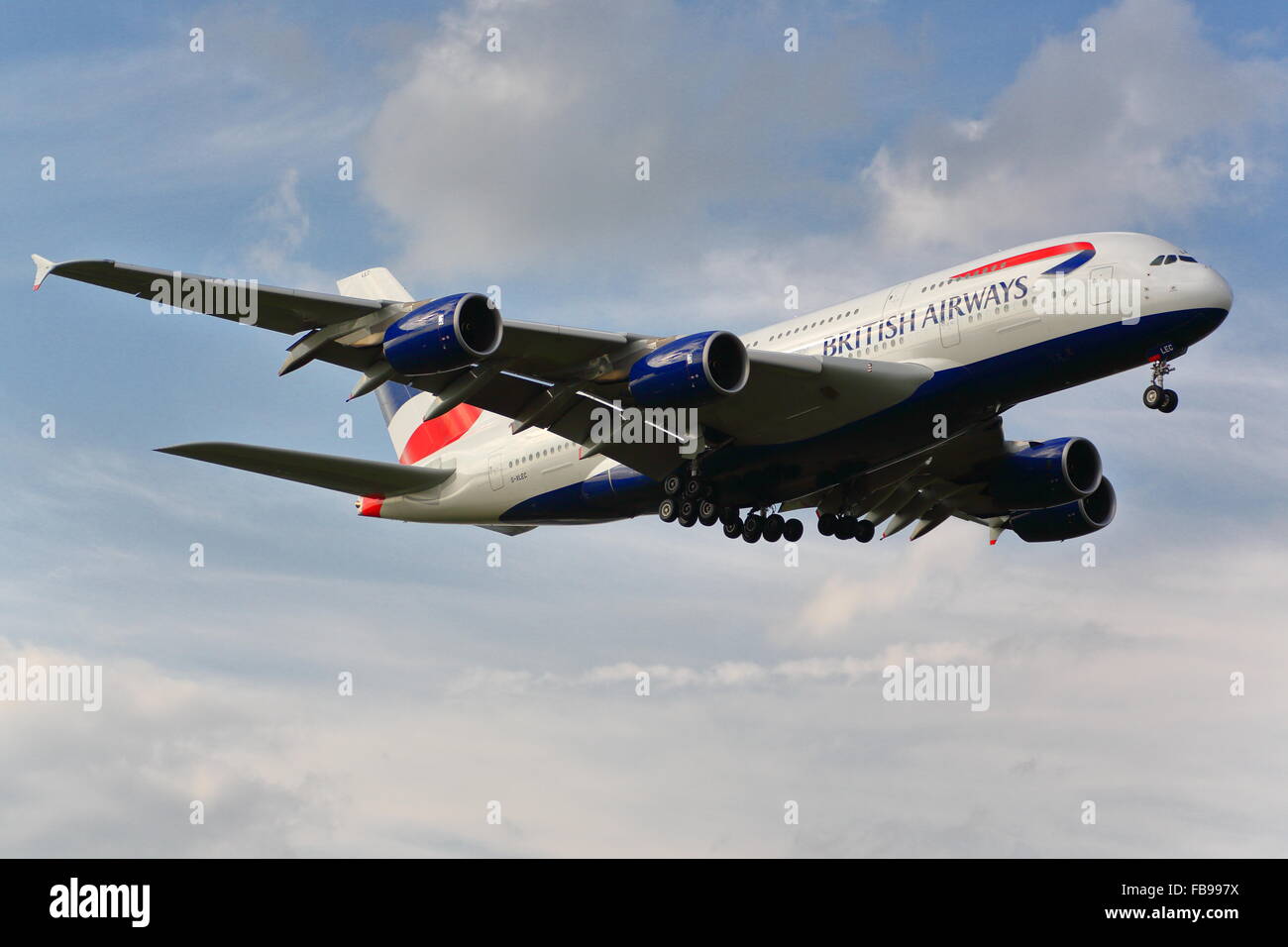 British Airways Airbus A380-800 G-XLEC landing at London Heathrow ...