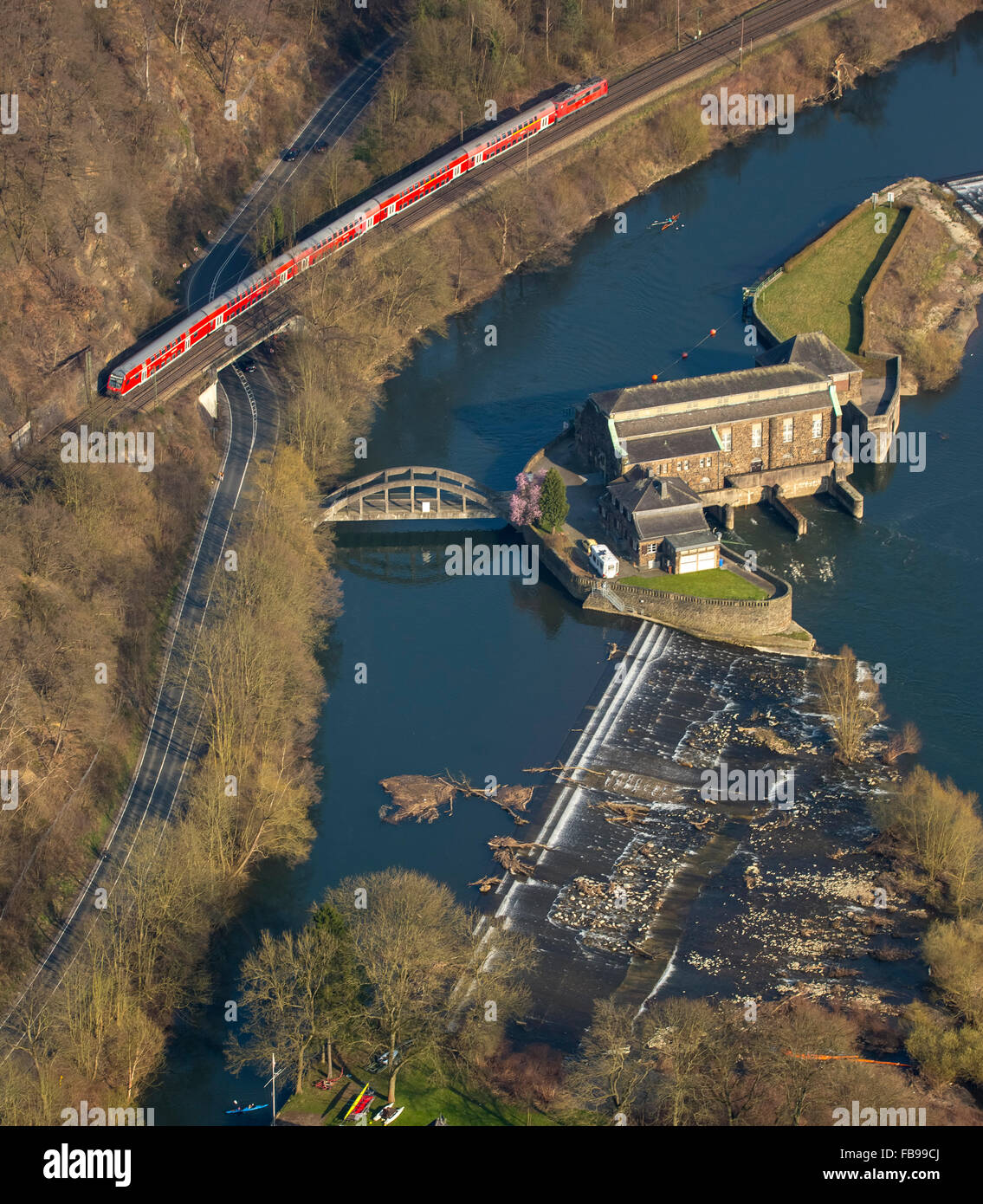 Aerial view, Laufwasserkraftwerk the Ruhr Valley, Ruhr, hydropower ...