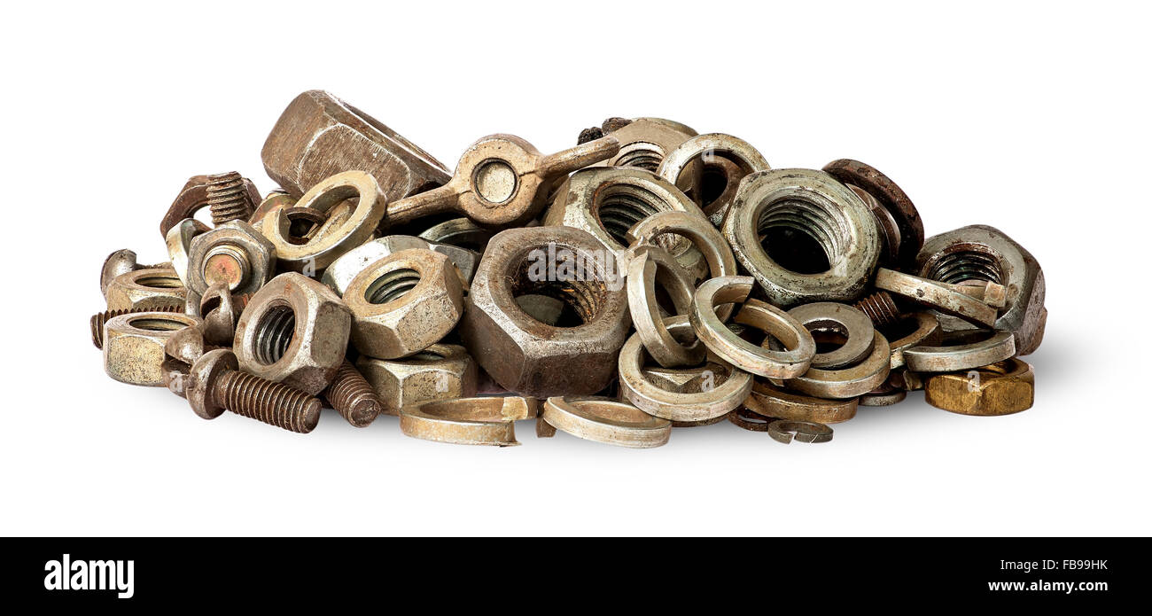 Pile of old fasteners isolated on white background Stock Photo - Alamy