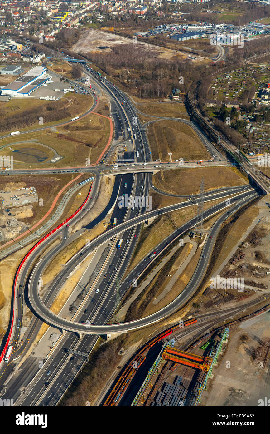 Aerial view, motorway junction Stahlhausen, A40 motorway Ruhrschnellweg ...