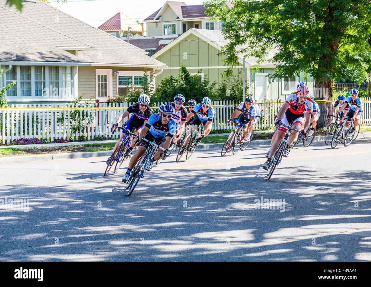 Professional bicycle race through residential streets of Denver ...
