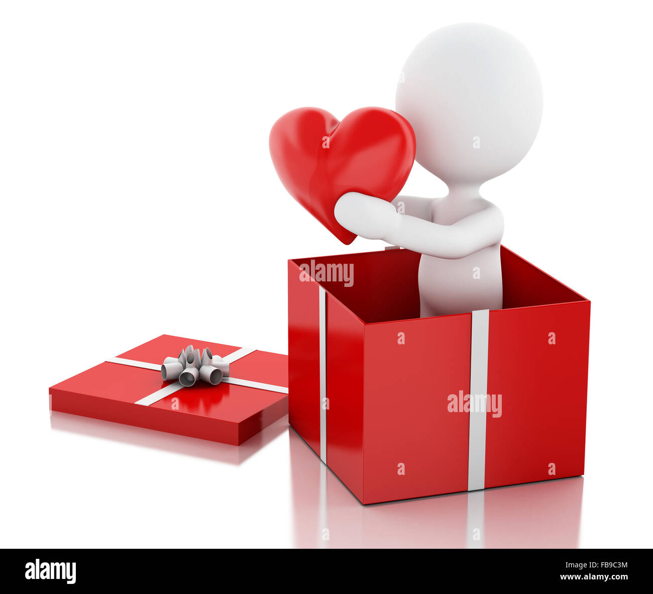3d renderer image. White people in love with red heart. Valentines Day ...