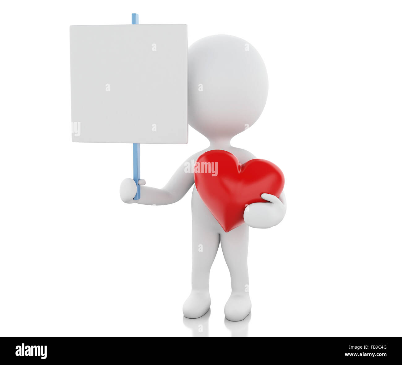 3d renderer image. White people in love with red heart. Valentines Day ...