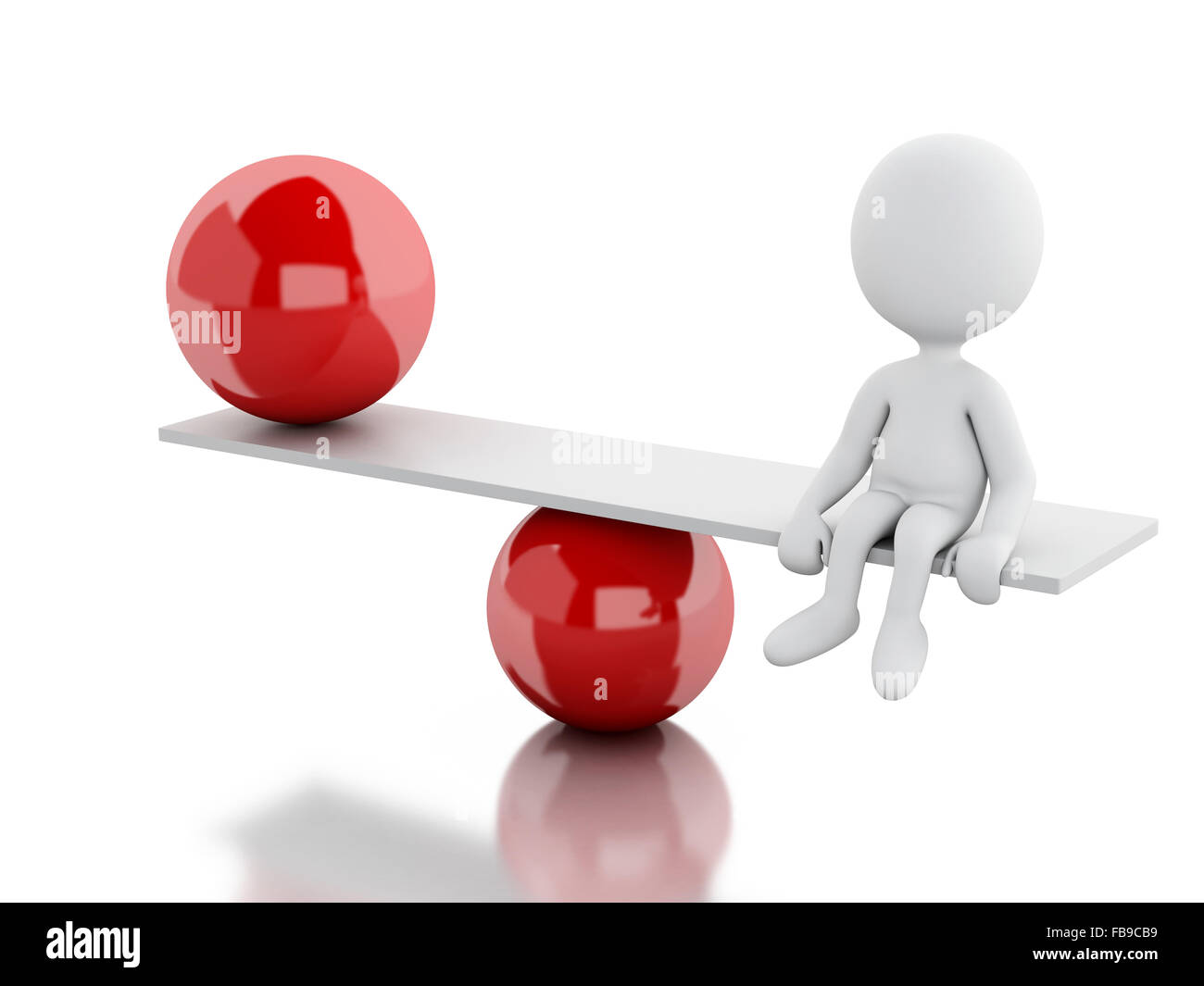 3d renderer image. White people on a balance. Equilibrium on a ball ...