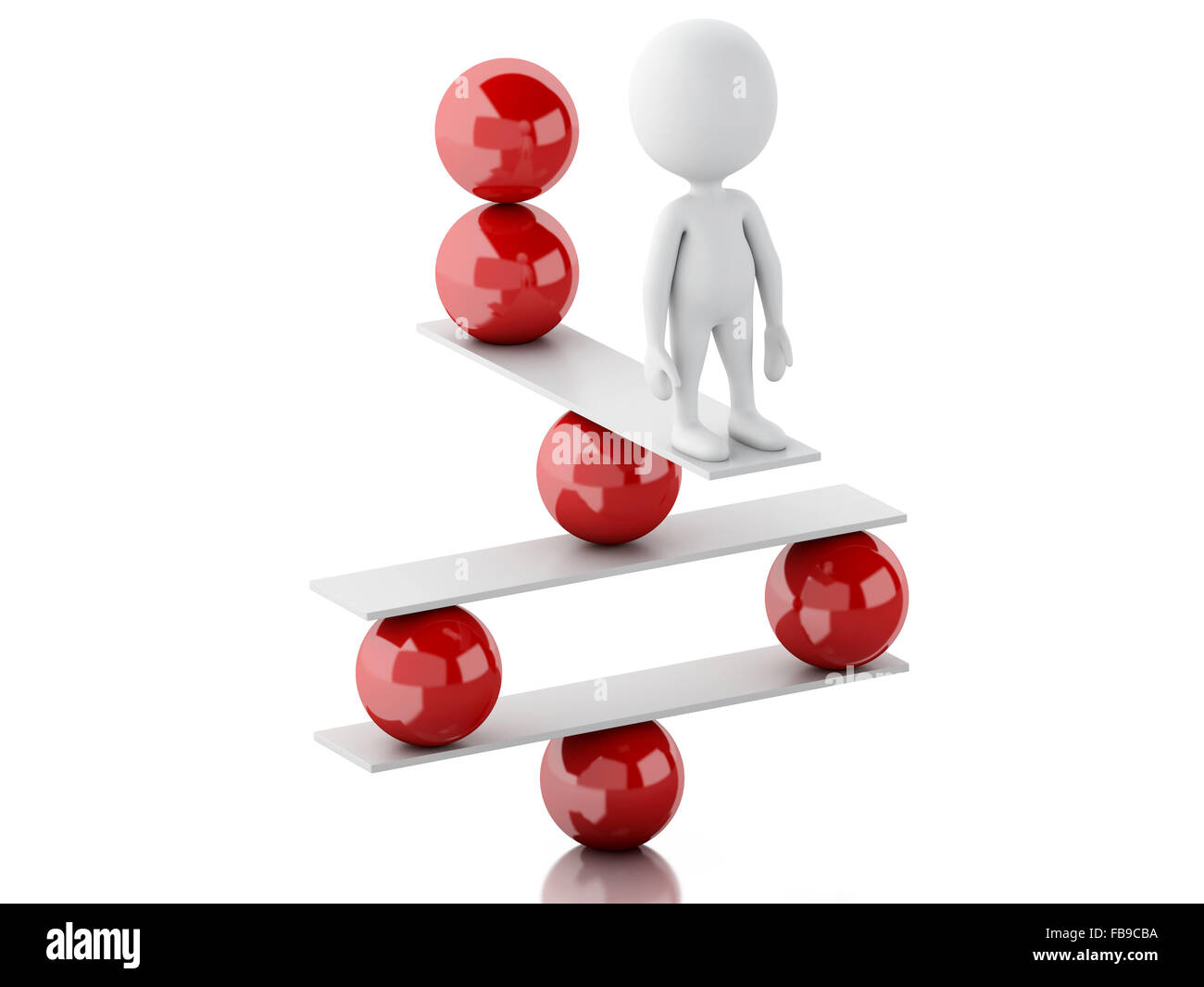 3d renderer image. White people on a balance. Equilibrium on a ball ...