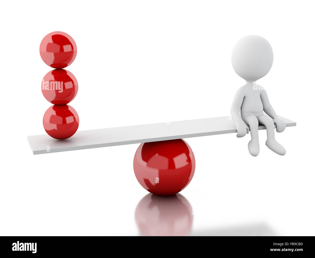 3d renderer image. White people on a balance. Equilibrium on a ball ...