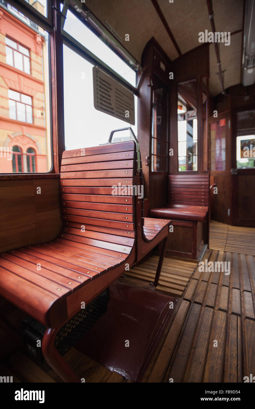 Inside a hisoric tram / streetcar / trolley Stock Photo - Alamy