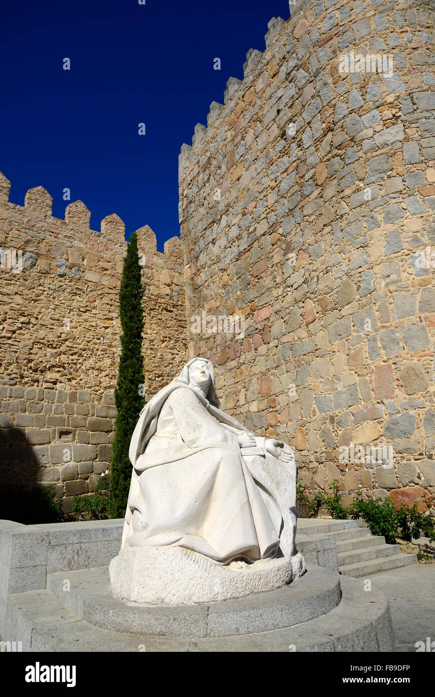 Statue St Teresa Cathedral Avila Spain Castile Léon Medieval Stock