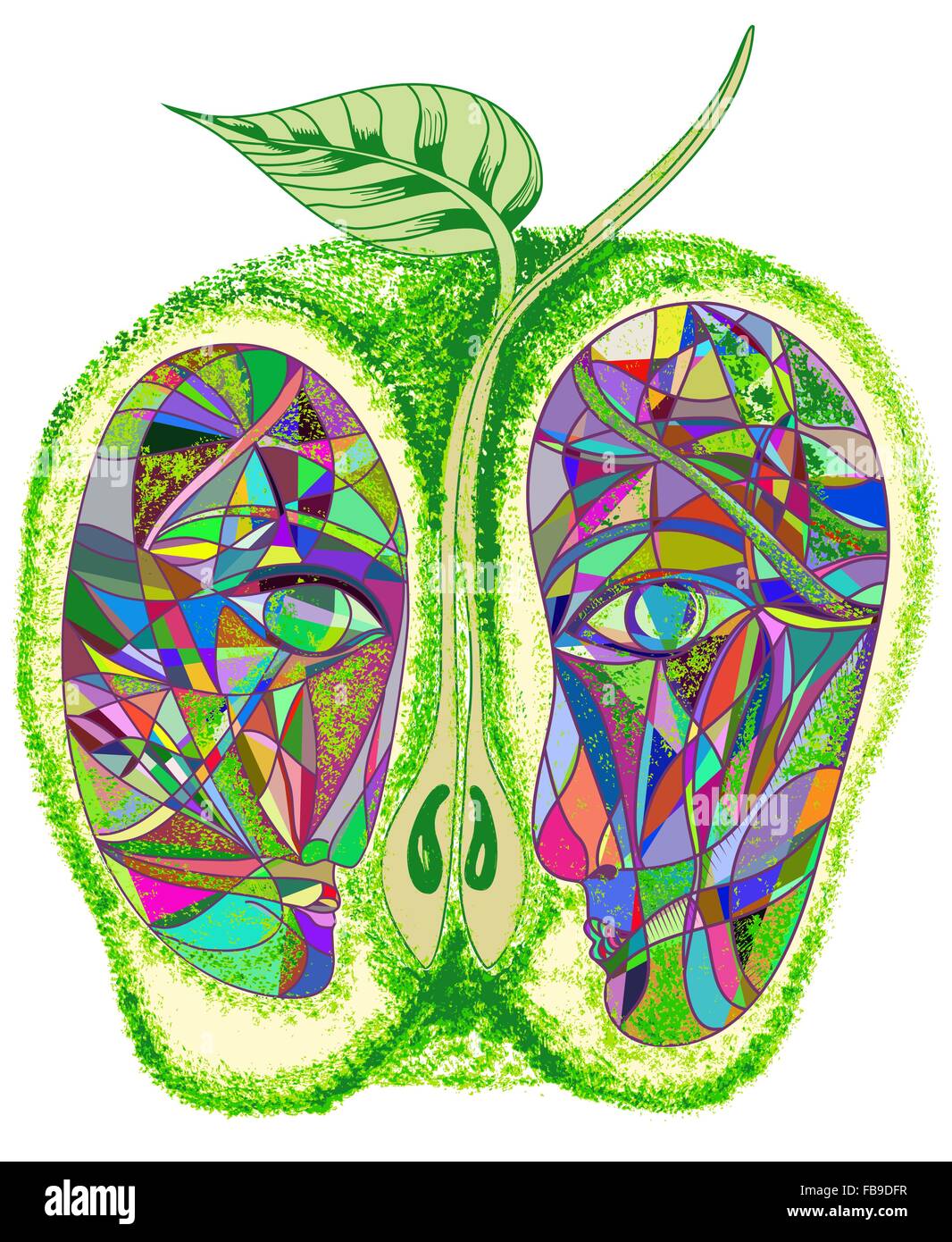 Apple with cubic faces and abstract expressionism style asymmetric ...