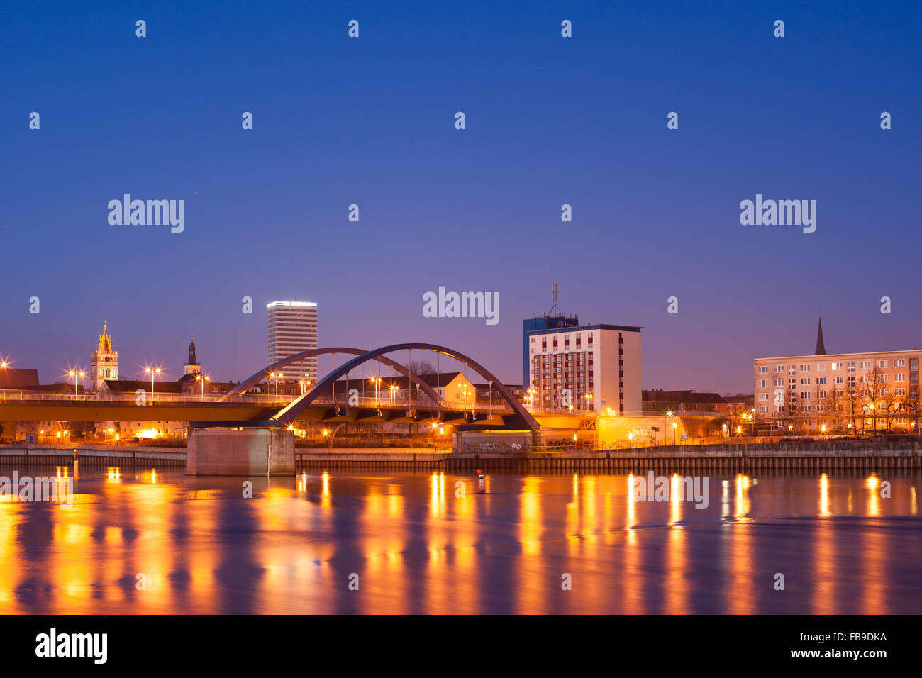 Frankfurt (Oder) waterfront with Oderbruecke and Oderturm Stock Photo ...