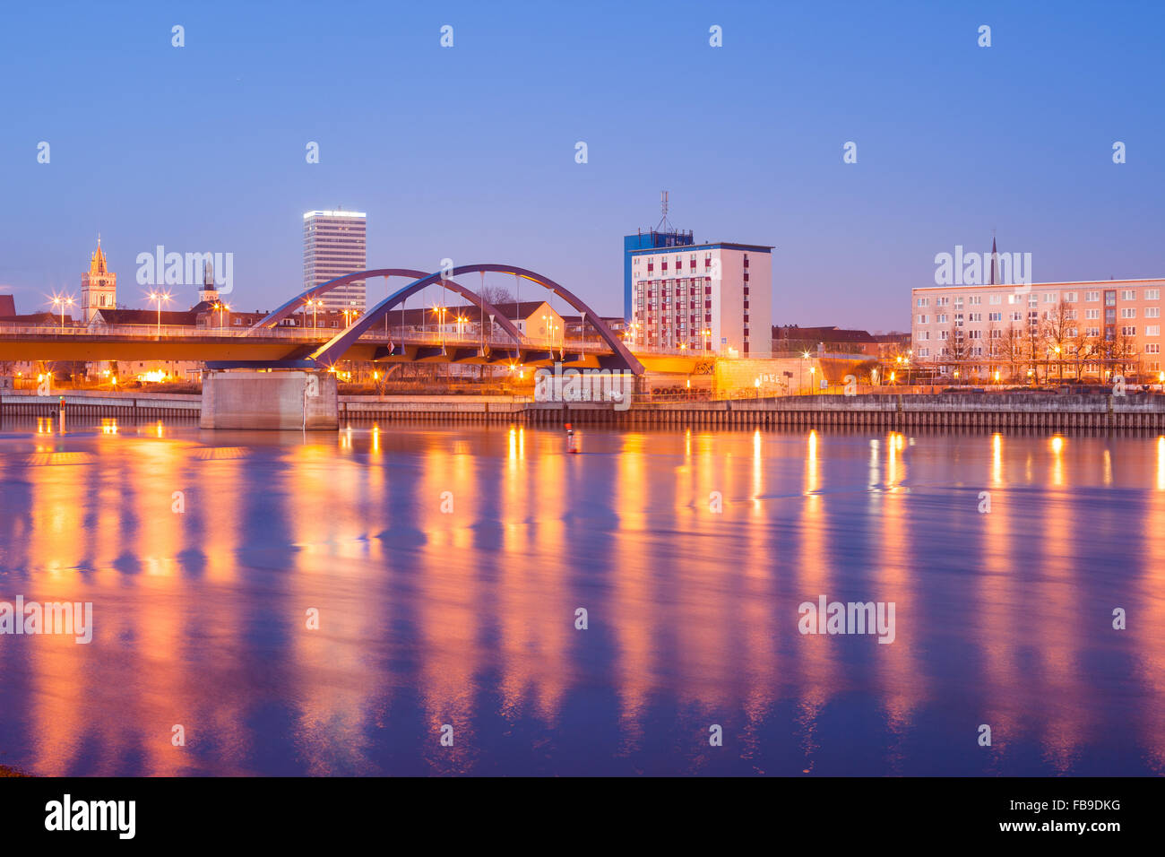 Frankfurt (Oder) waterfront with Oderbruecke and Oderturm Stock Photo ...