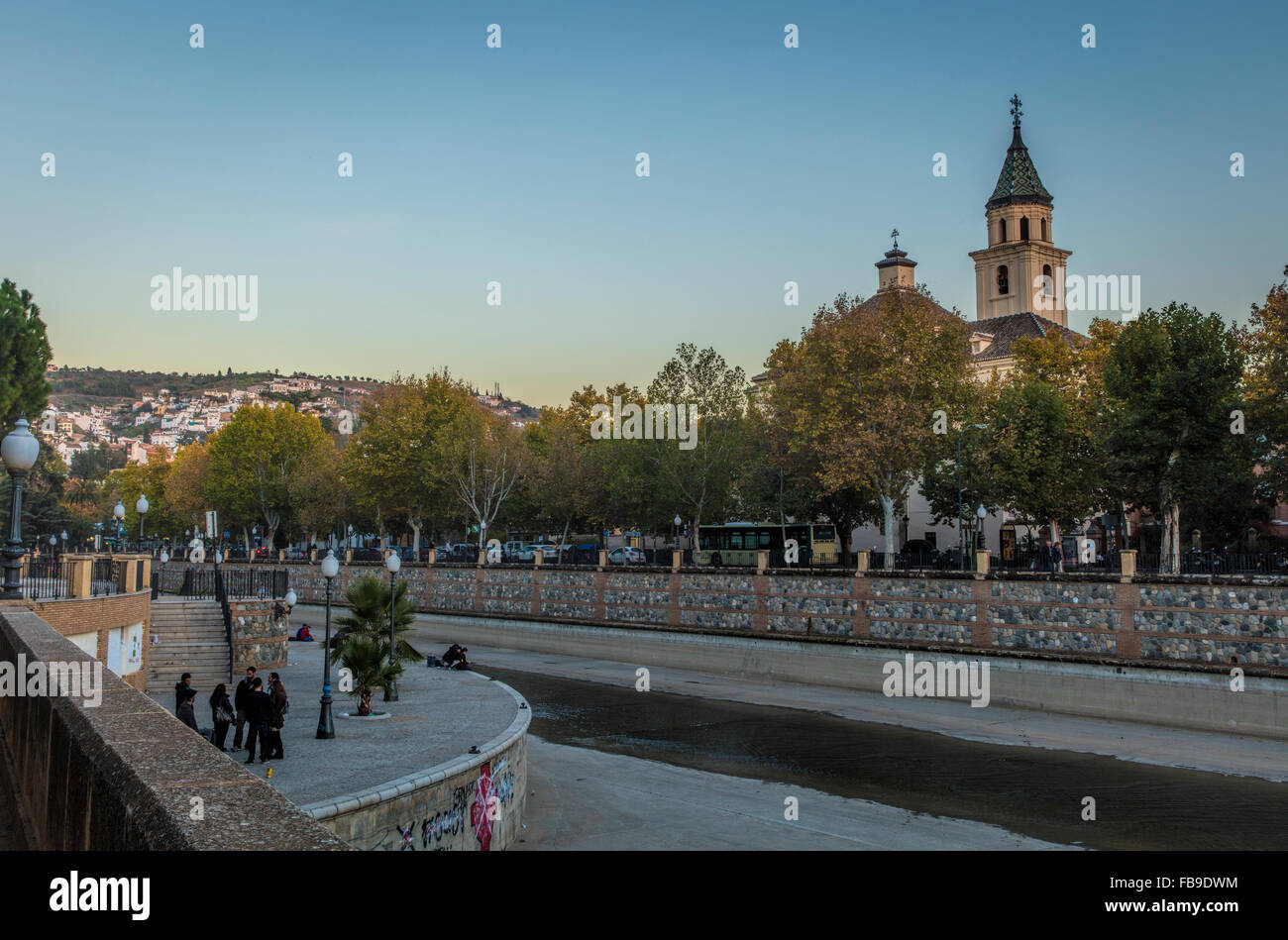 The River Genil in Granada Spain. In autumn the river is dry and there ...