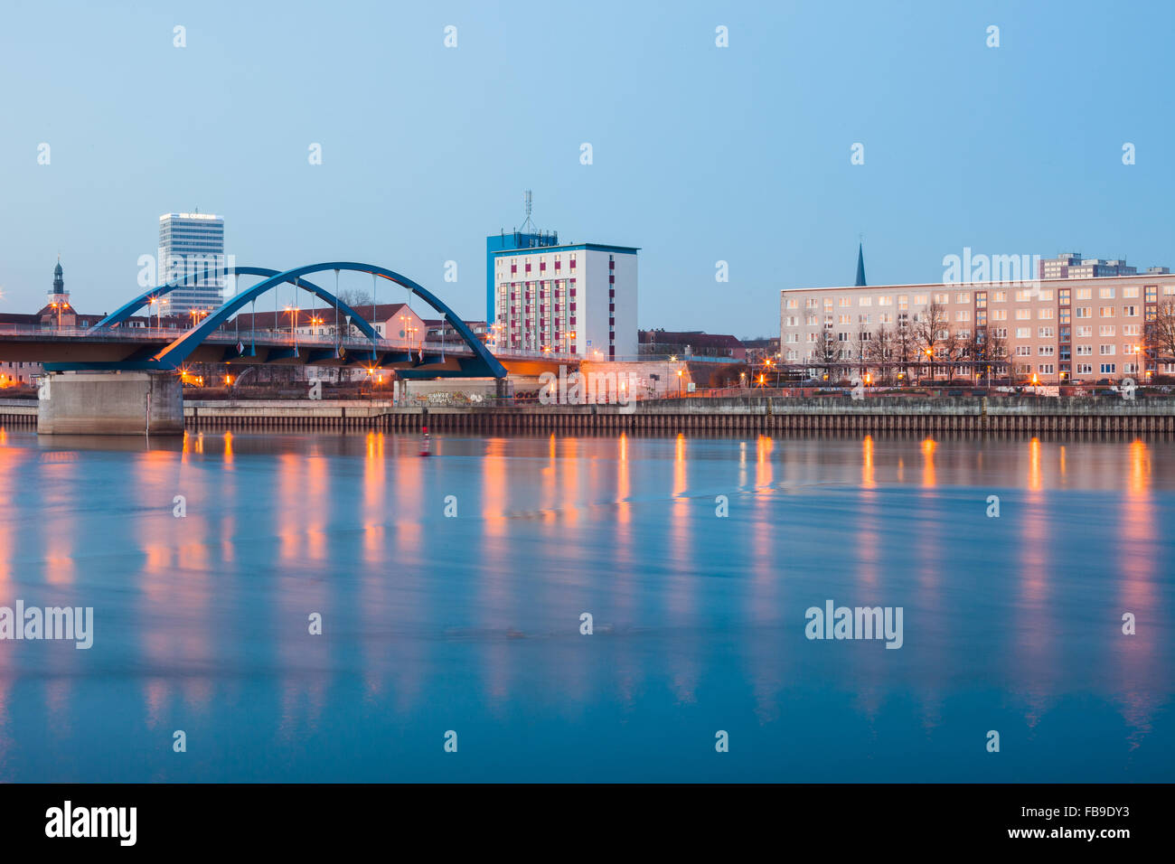 Frankfurt (Oder) waterfront with Oderbruecke and Oderturm Stock Photo ...
