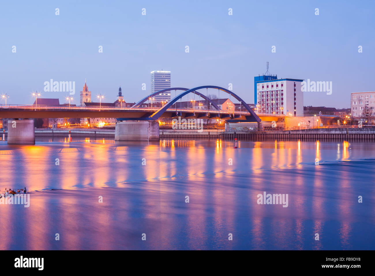 Frankfurt (Oder) waterfront with Oderbruecke and Oderturm Stock Photo ...
