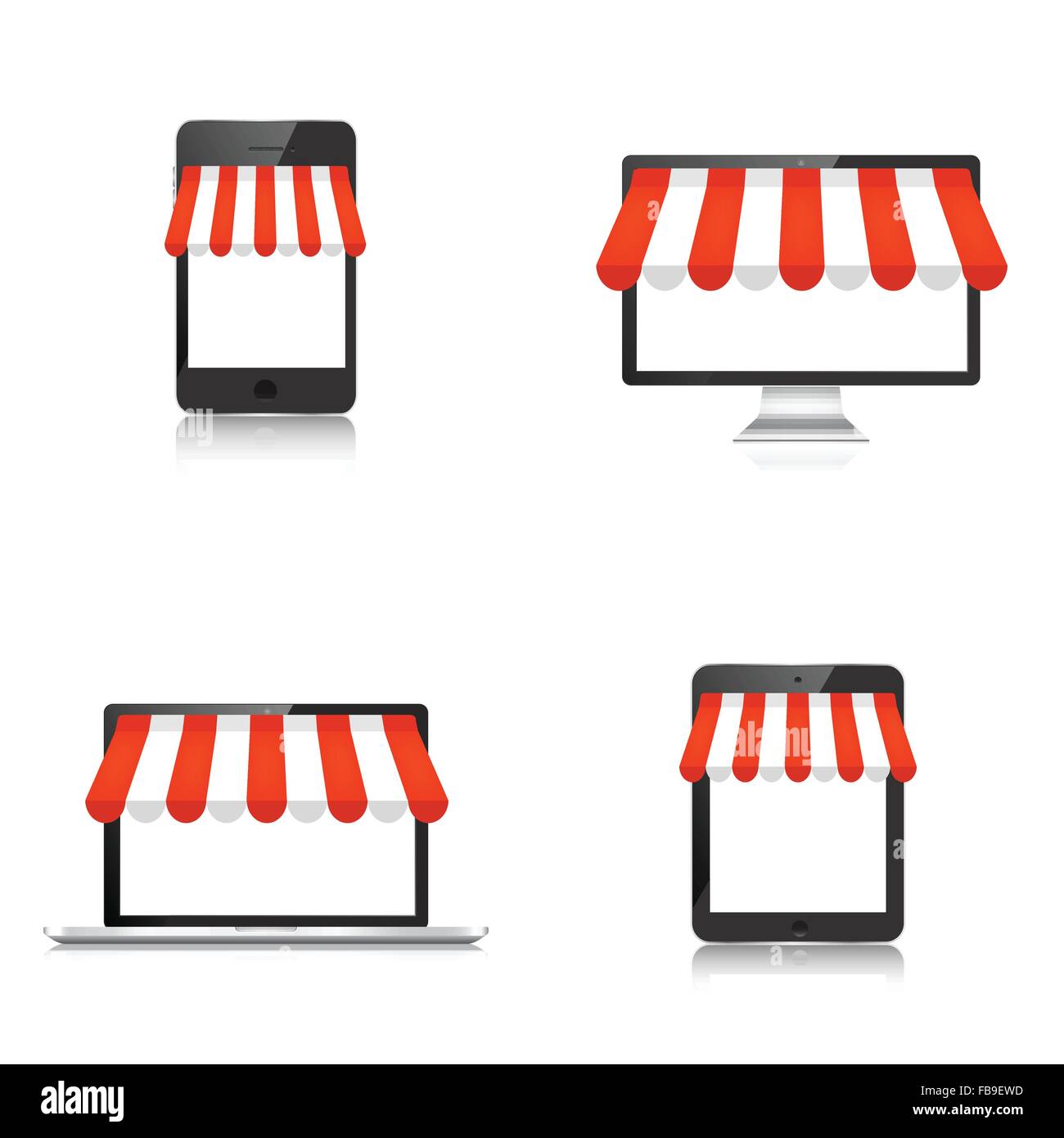 Internet shopping concept. Realistic tablet, smartphone, laptop and ...
