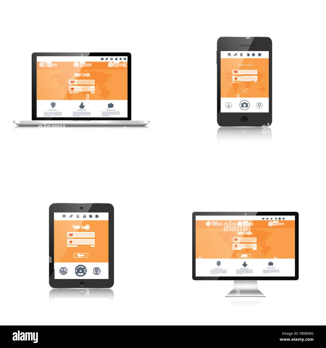 Responsive web design. Adaptive user interface. Digital devises. Laptop, tablet, monitor ...