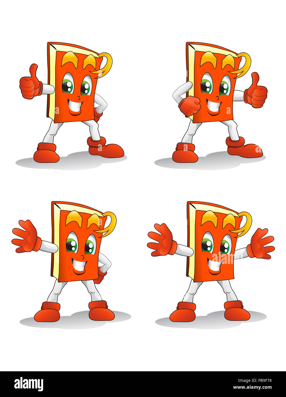 illustration of a four pose smiling orange book on white background ...