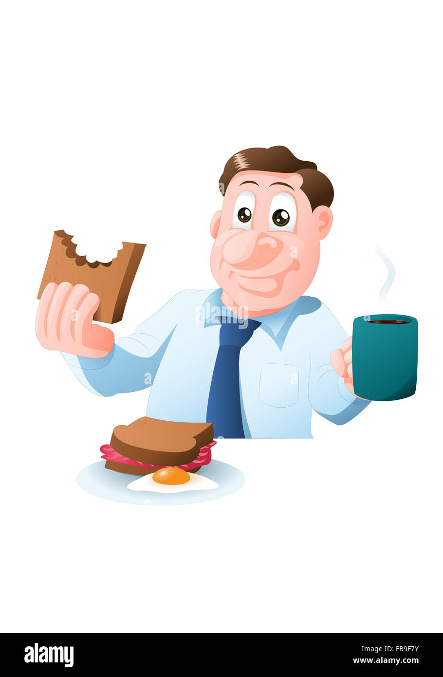 illustration of a man eat delicious breakfast in isolated white ...