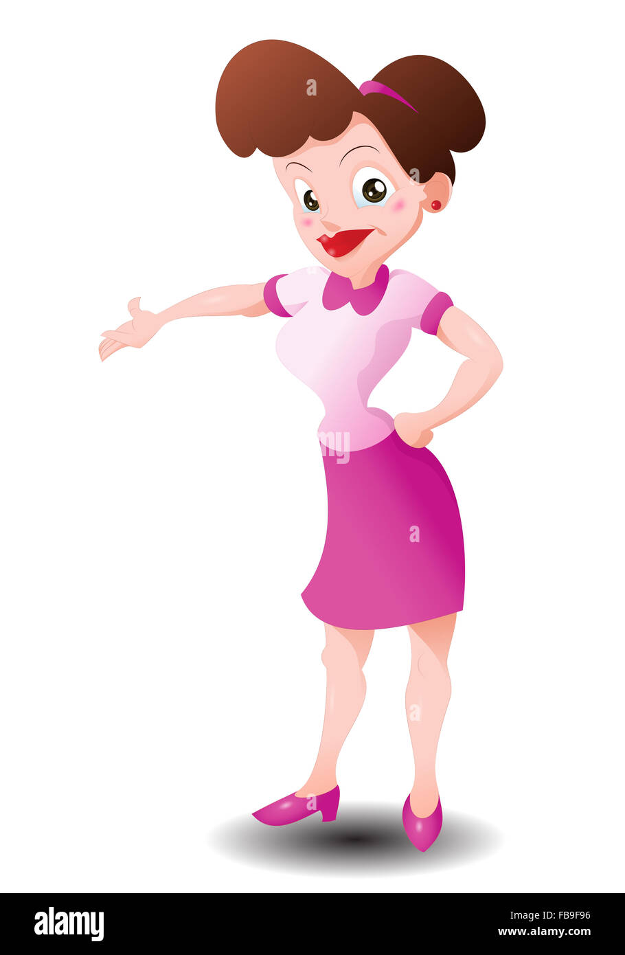 illustration of a woman ask you to come in on isolated white background ...