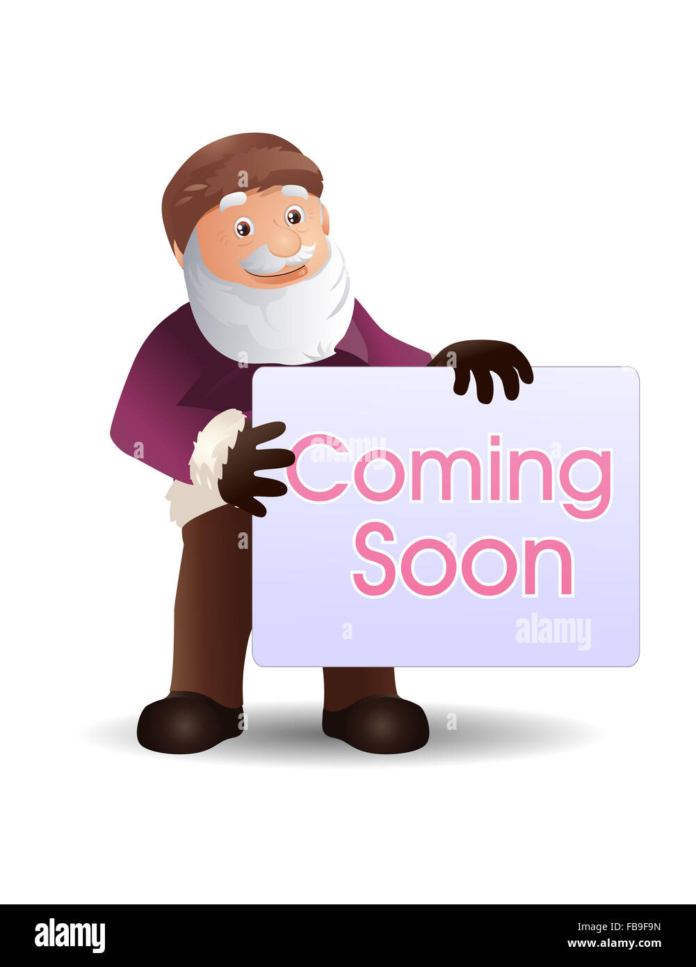 illustration of an old man with coming soon board on isolated white ...