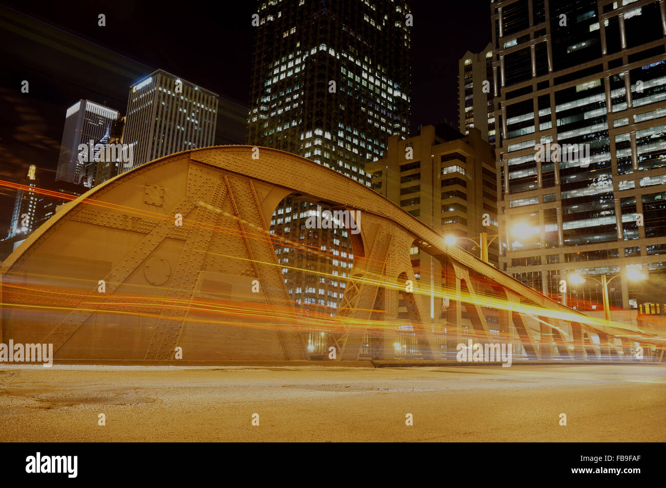 -Cities at night series- Steel truss bridge across Chicago River in ...