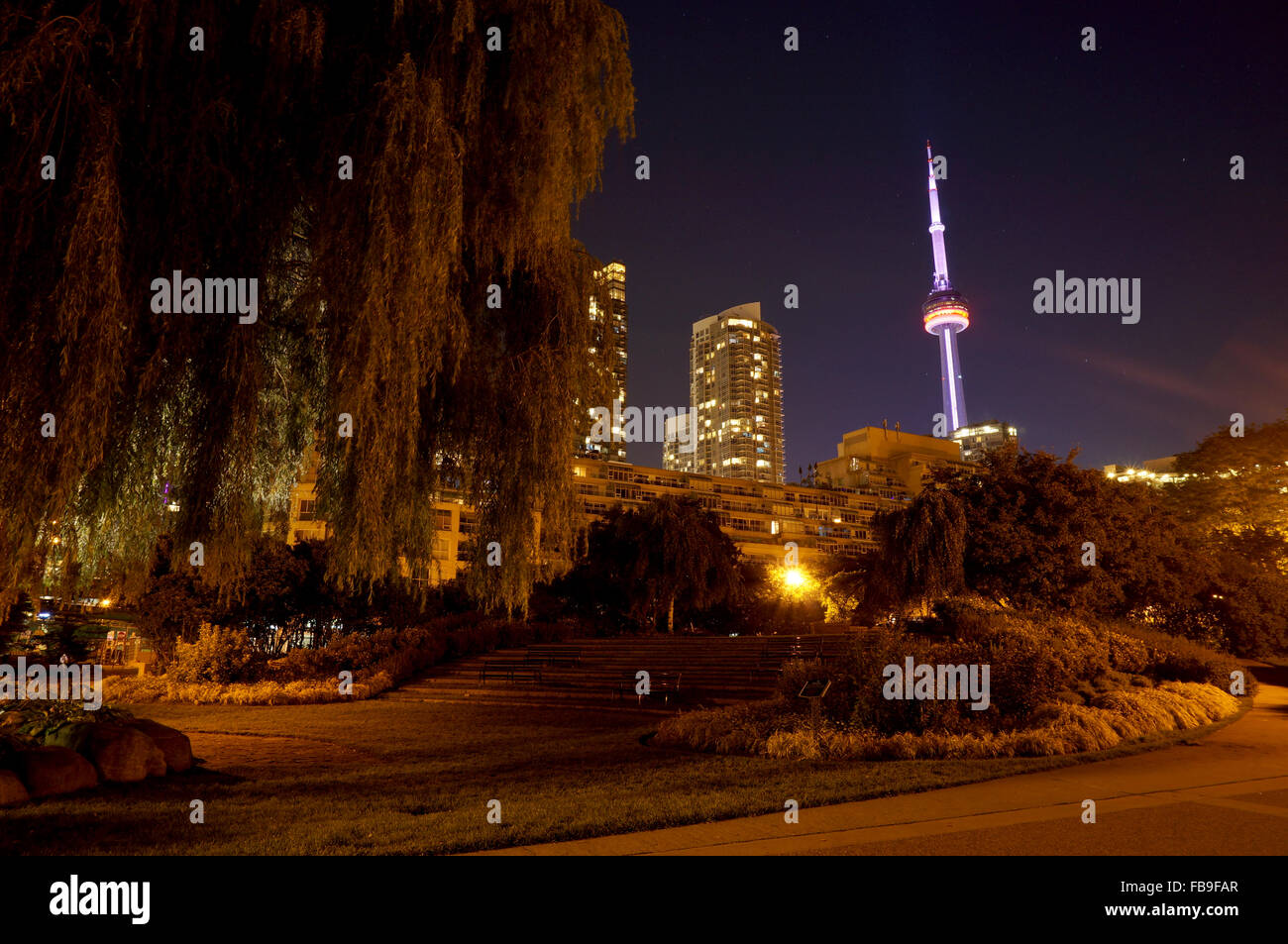 -Cities at night series- Toronto CN tower from downtown at night Stock ...