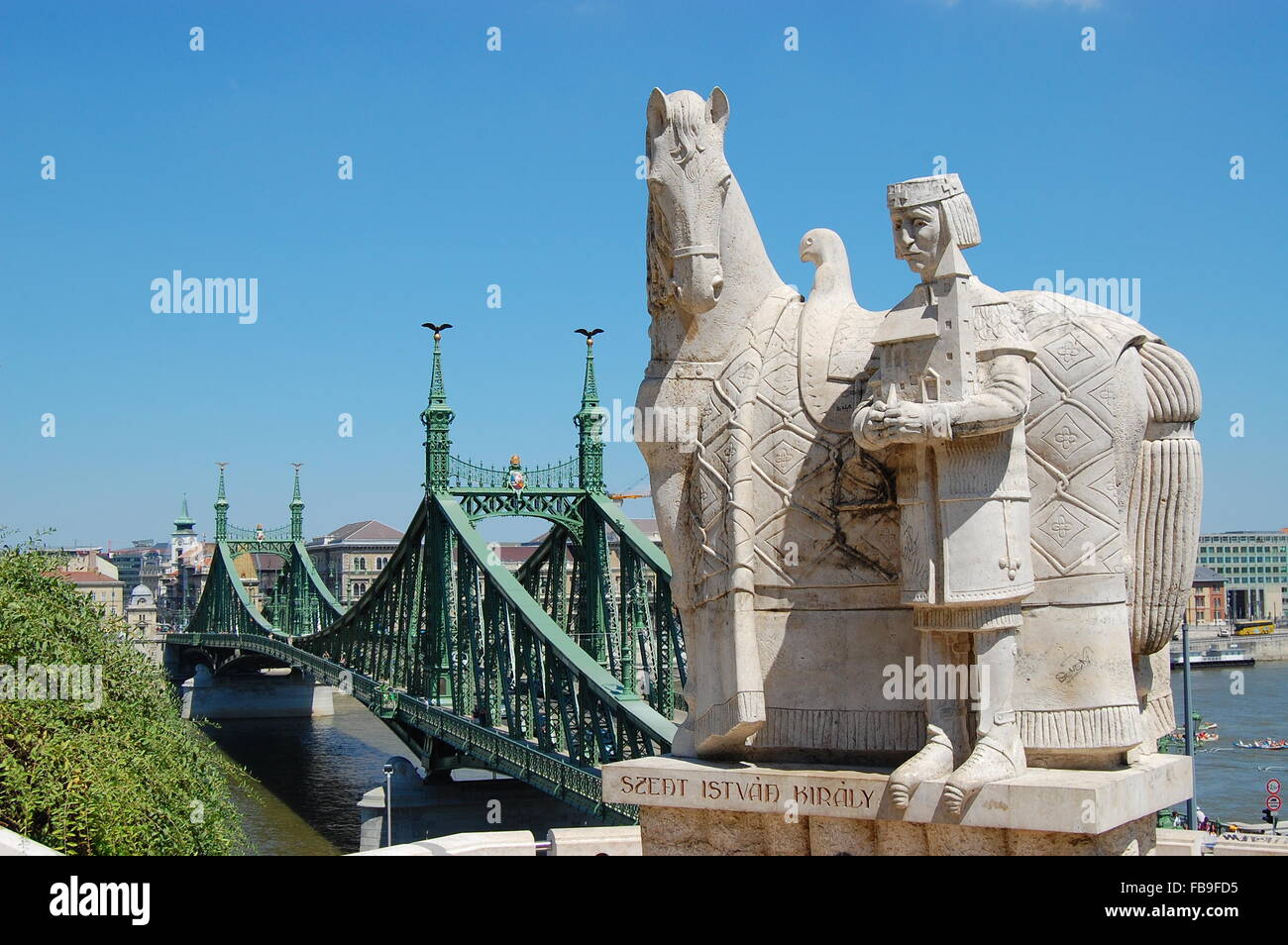 Sculpture of Saint Istvan Kiraly in front of Liberty Bridge, Budapest ...