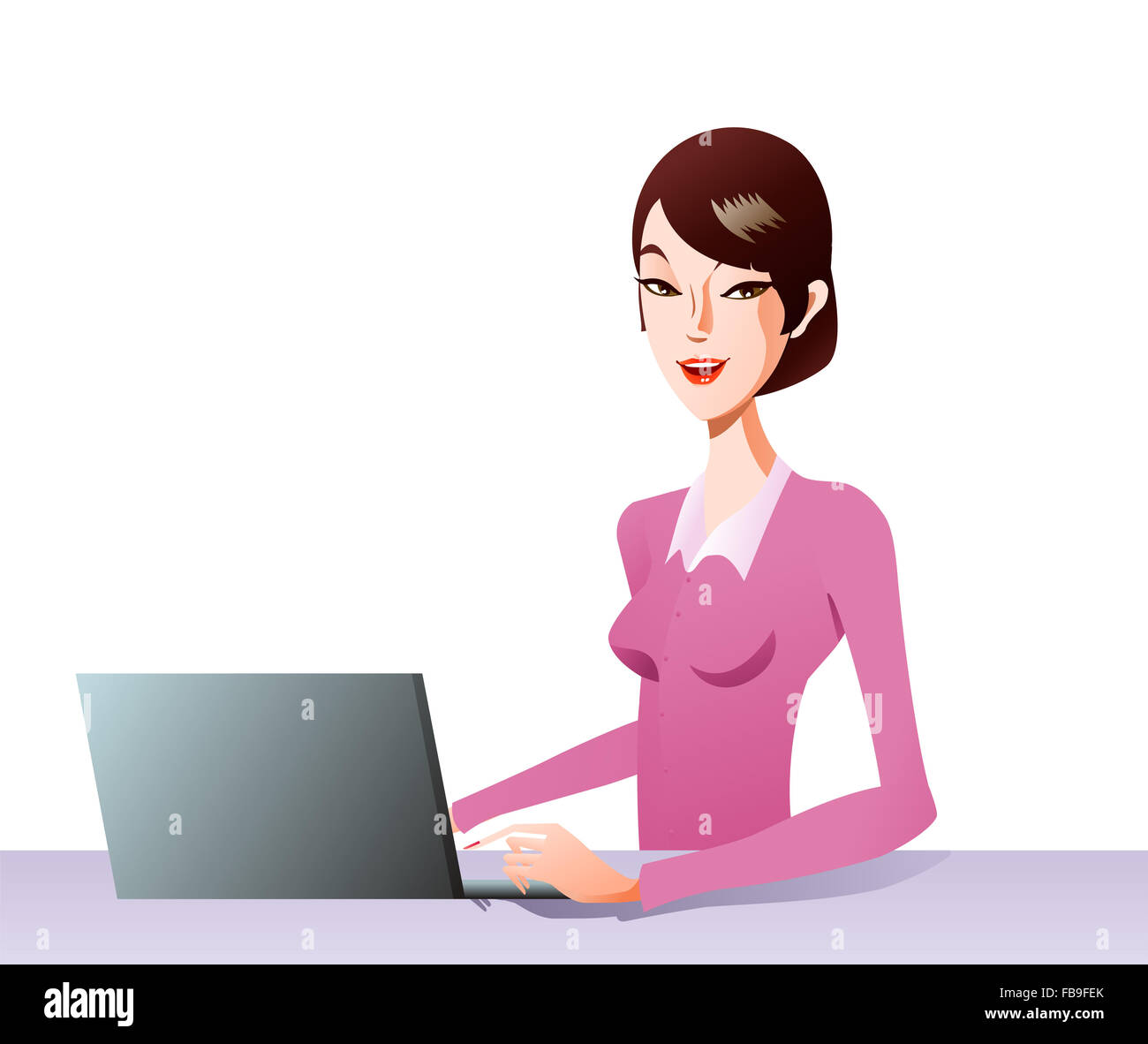 illustration of a business woman working with laptop computer on ...