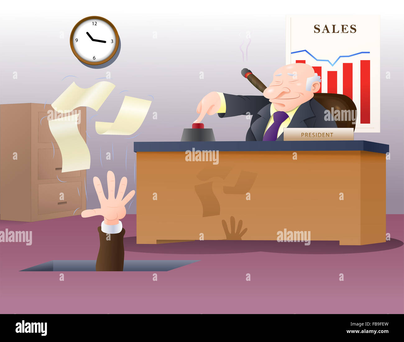 illustration of a boss fired his corporate employee loose holding his ...