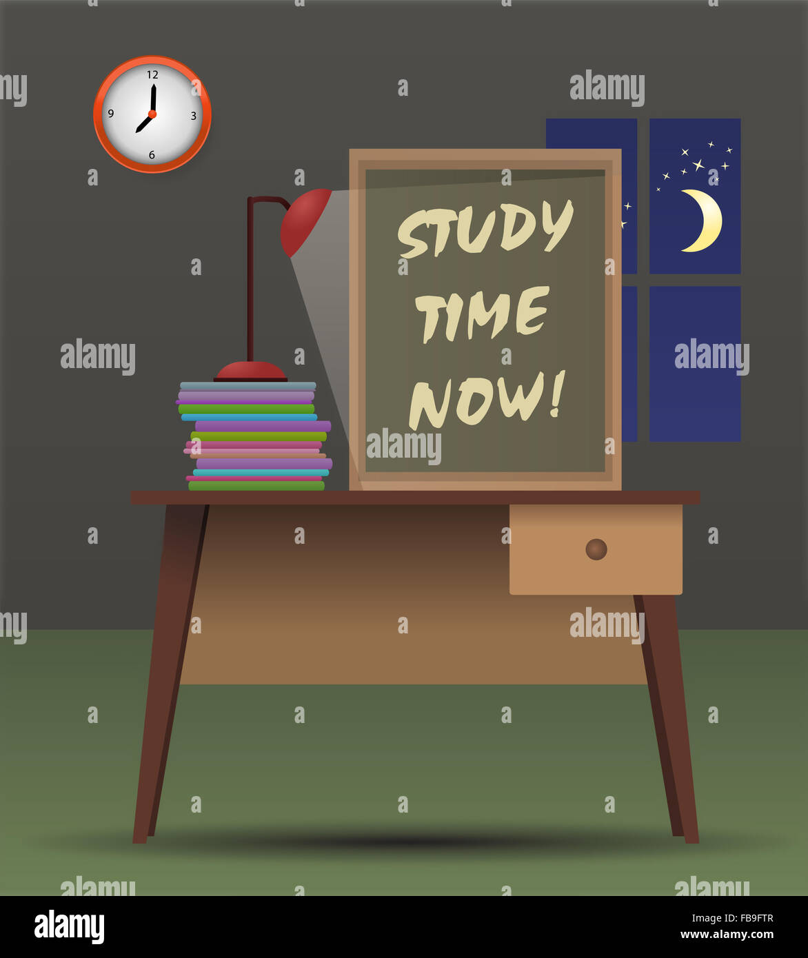 illustration of a study lamp on pile of book lighting board on room ...