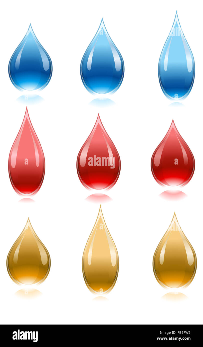 illustration of a three liquid drops movement of variation color of ...