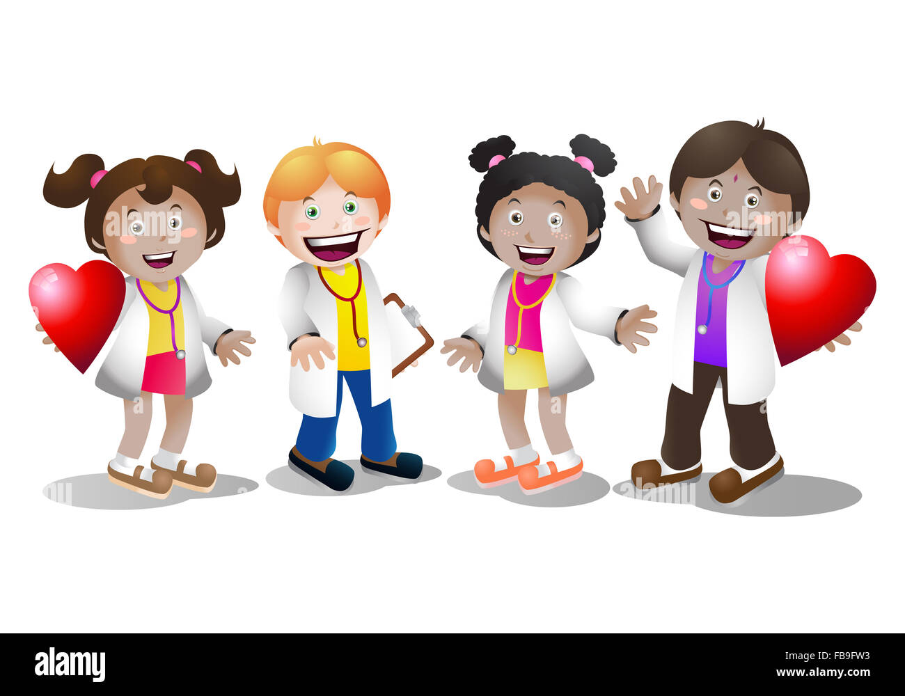 illsutration of a group of a kind, friendly teen doctor holding a ...