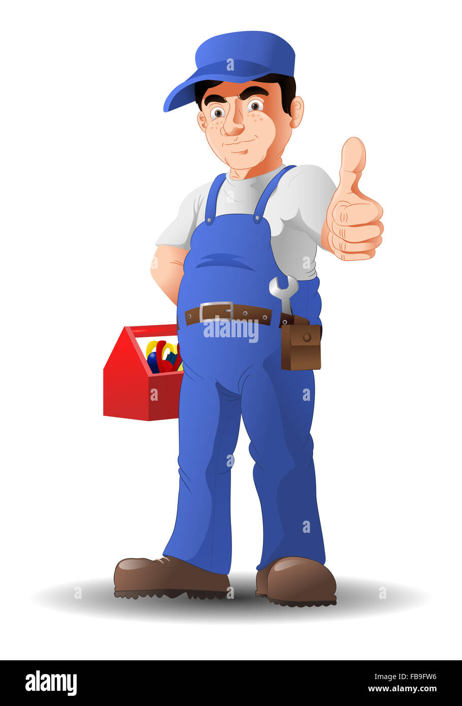 illustration of an optimistic mechanic thumb-up on isolated white ...