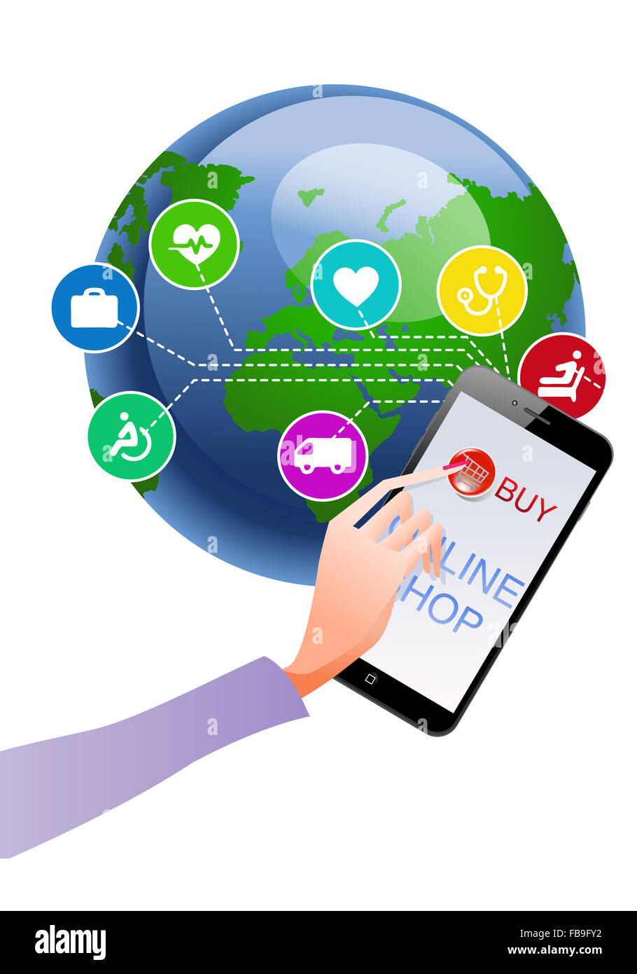 illustration of an on-line transaction on isolated white background ...