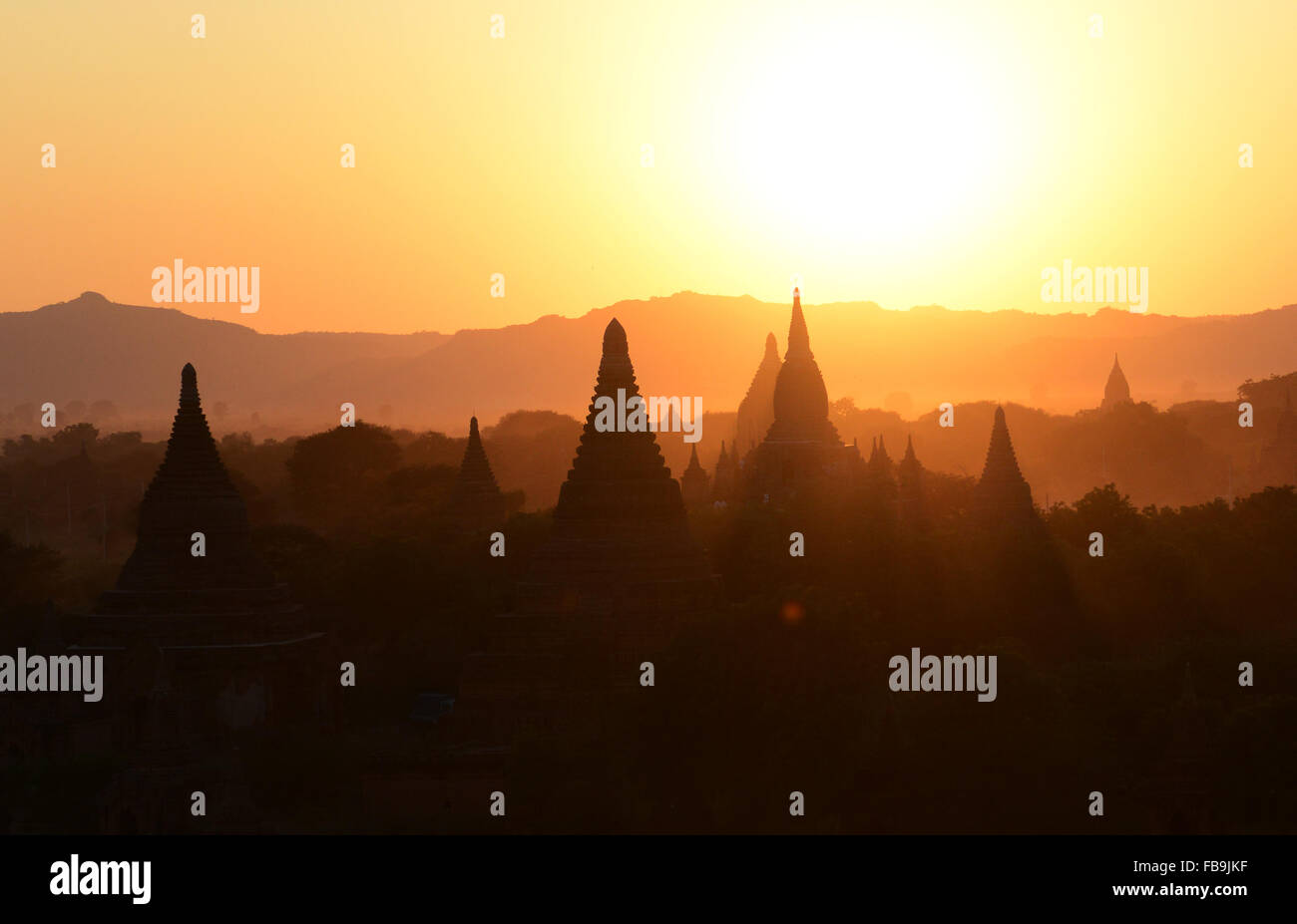 A beautiful sunset over the Buddhist temples in Bagan Stock Photo - Alamy