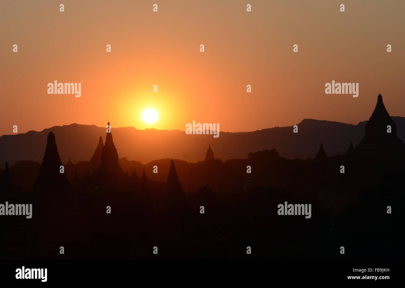 A beautiful sunset over the Buddhist temples in Bagan Stock Photo - Alamy