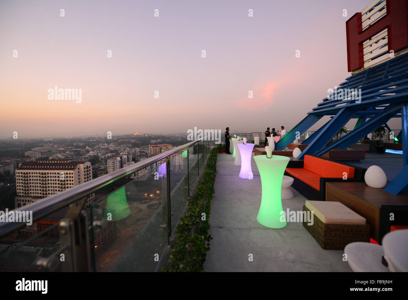 The beautiful 'Yangon Yangon' sky bar in Yangon's city center Stock ...