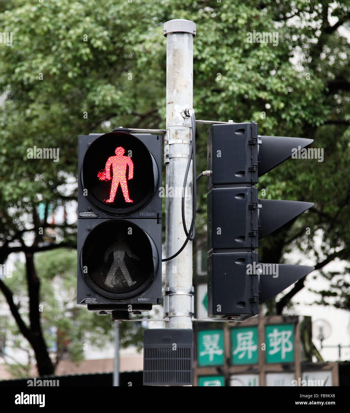 It's a photo of the traffic light which is red for pedestrian. No ...