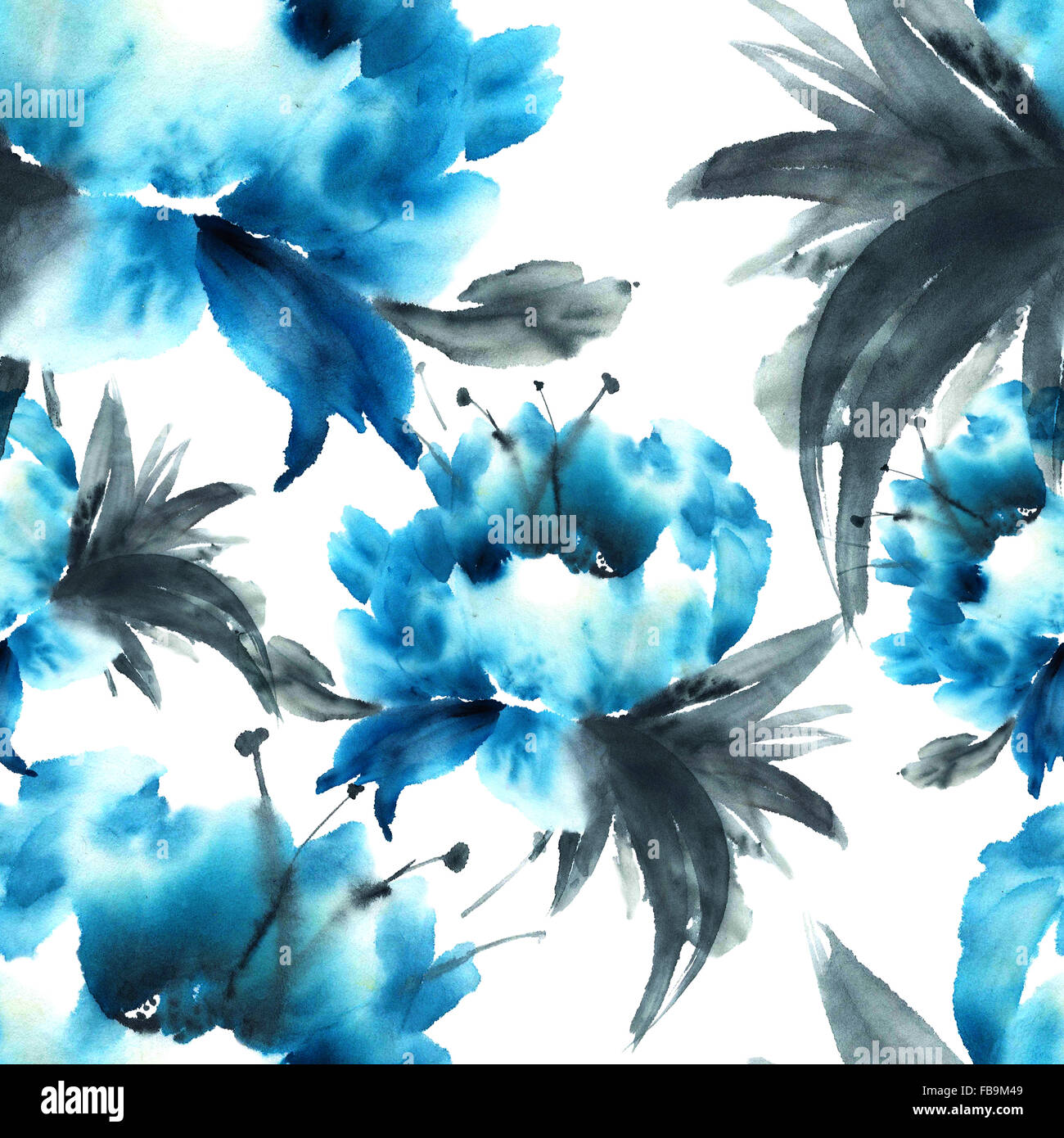 Watercolor and ink illustration in style sumi-e, u-sin. Oriental ...