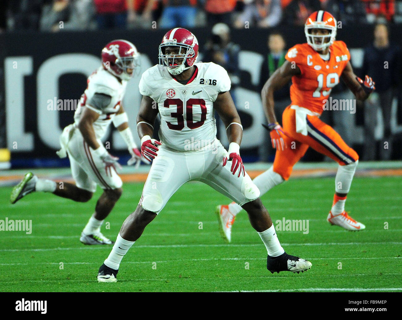 Glendale, AZ, USA. 11th Jan, 2016. LB Denzel Devall #30 of Alabama ...