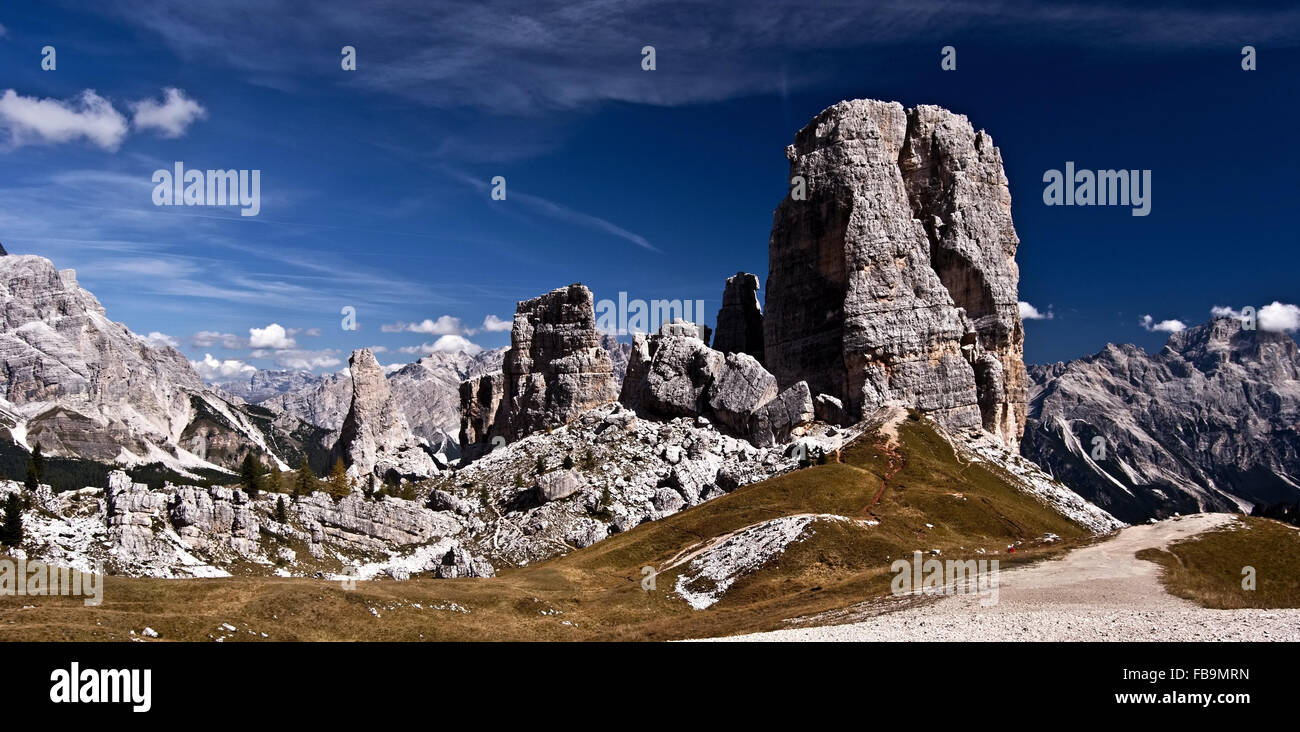 famous Cinque Torri towers near Cortina d'Ampezzo in Dolomites with ...