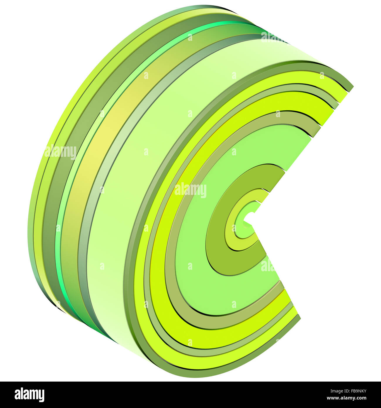3d curved rectangular c shapes in green yellow on white Stock Photo - Alamy