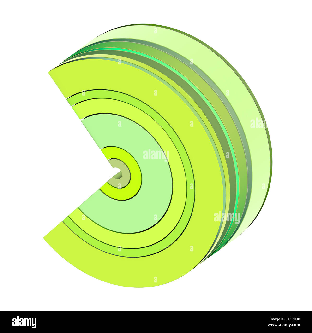 3d curved rectangular c shapes in green yellow on white Stock Photo - Alamy
