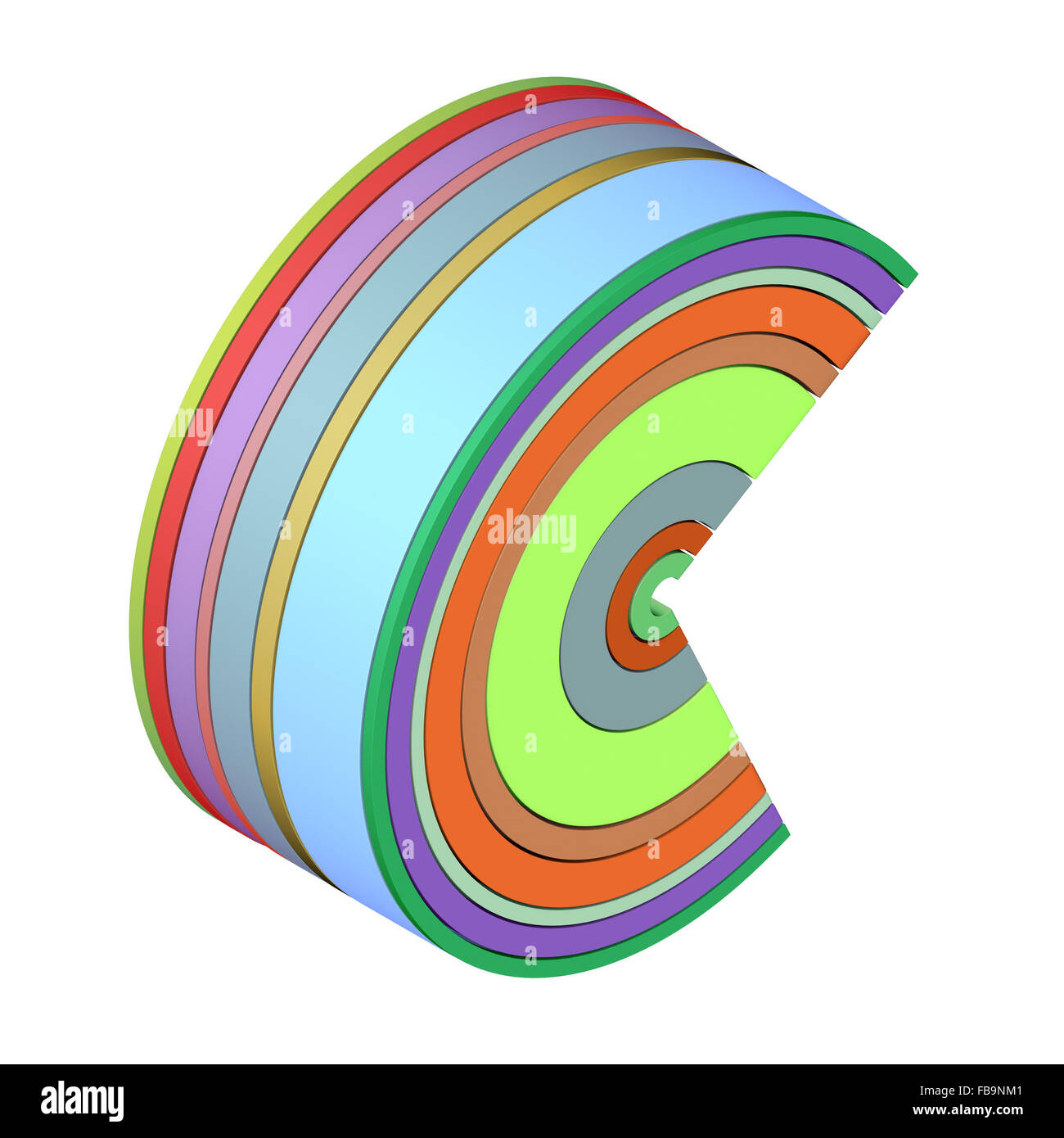 3d curved rectangular c shapes in rainbow color on white Stock Photo ...
