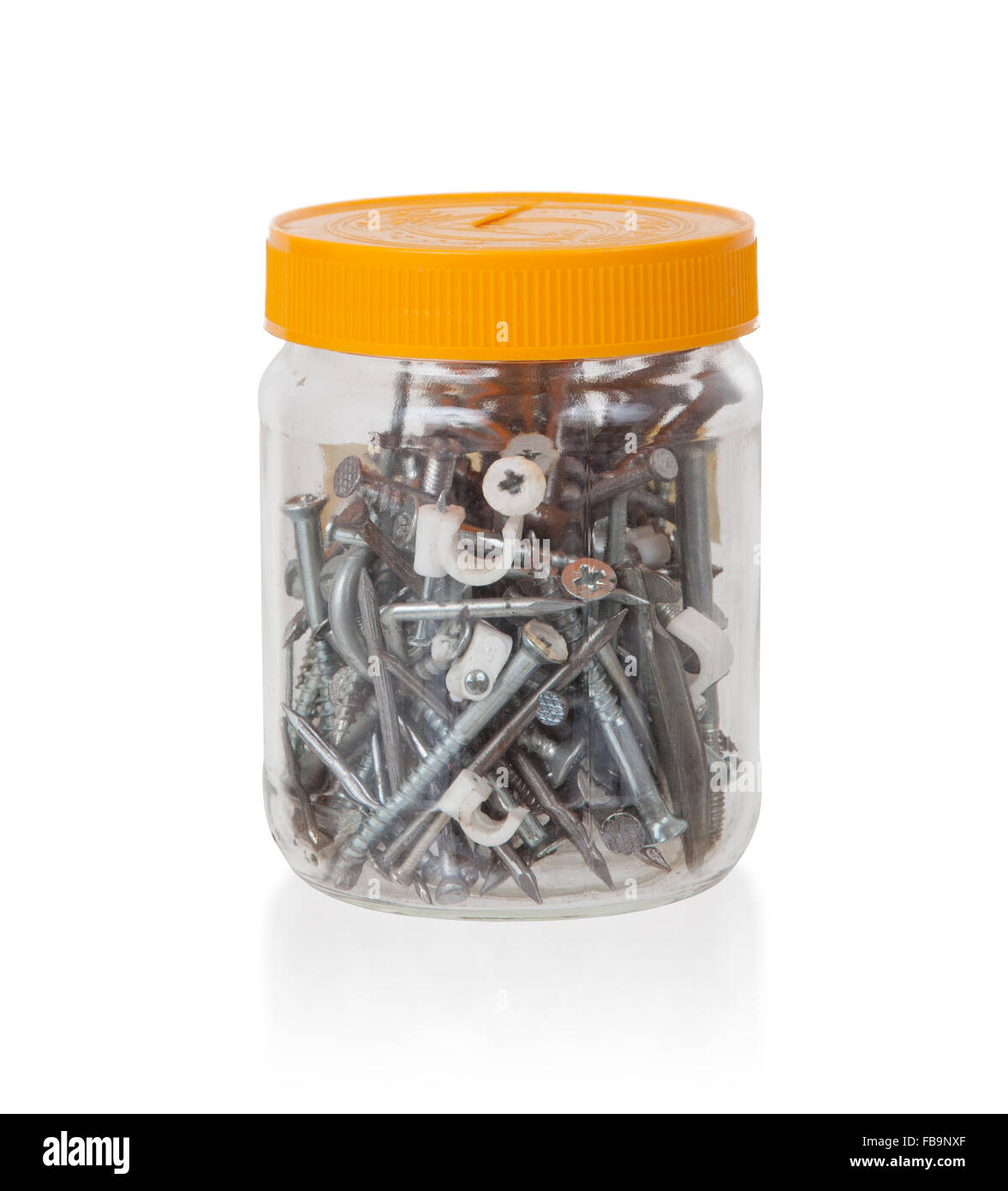 Jar filled with screws and nails, isolated on white Stock Photo - Alamy