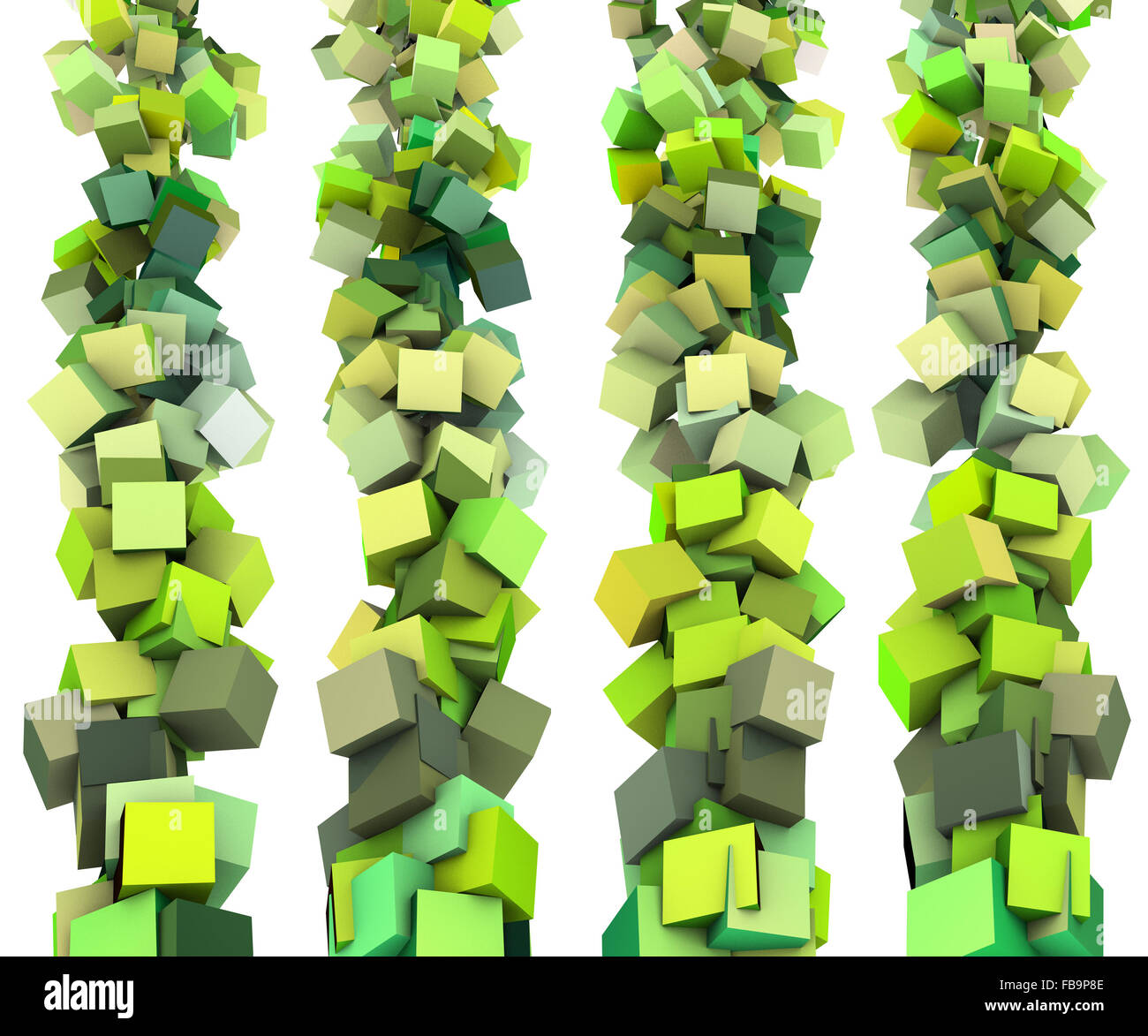 3d render strings of cubes in multiple shades of green Stock Photo - Alamy
