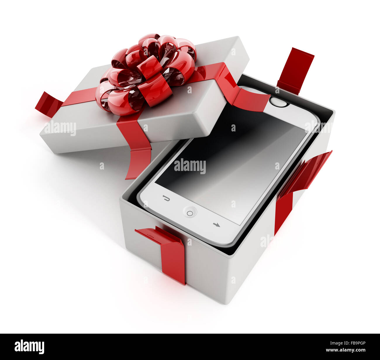 Smartphone inside giftbox isolated on white background Stock Photo - Alamy