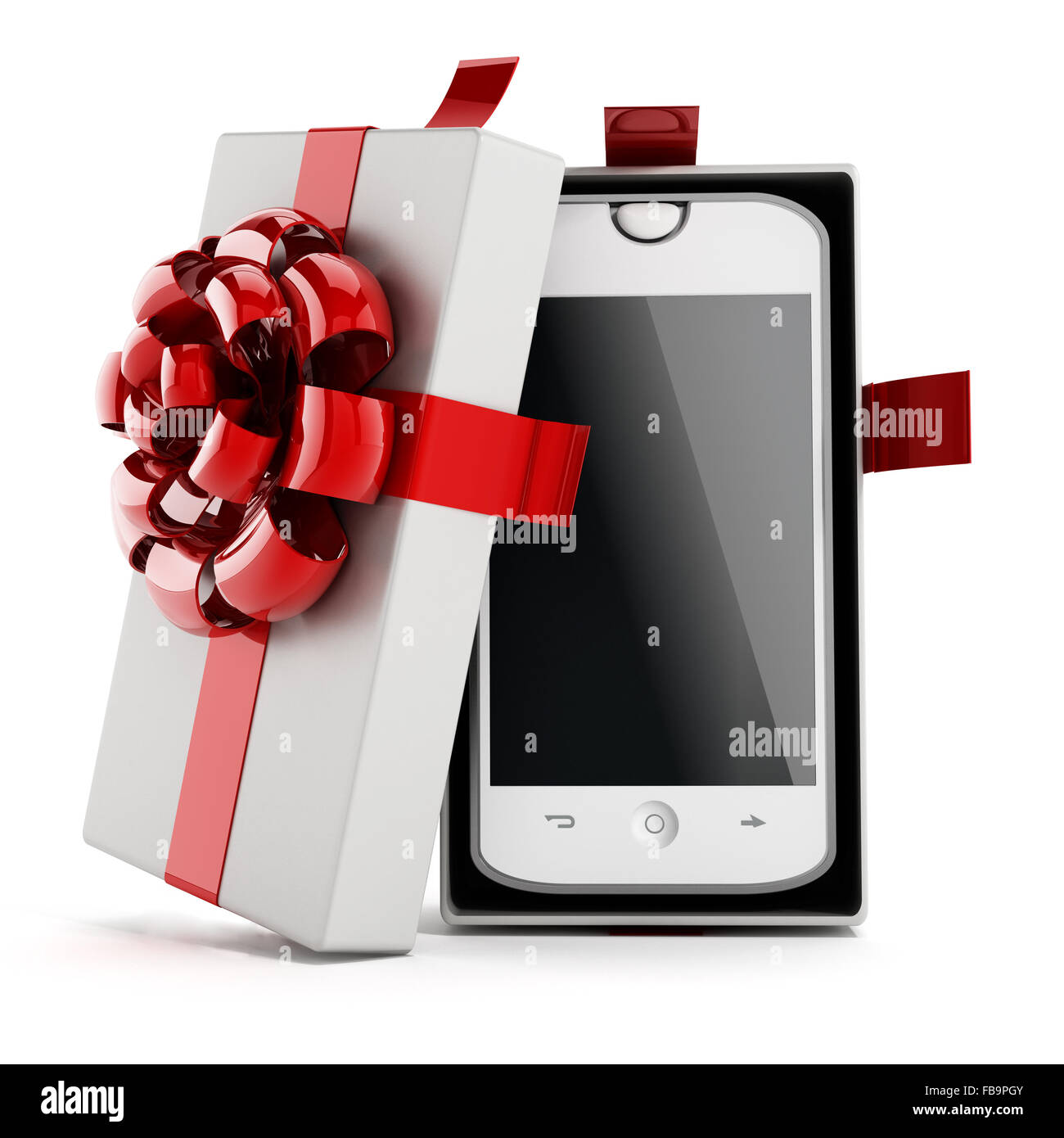 Smartphone inside giftbox isolated on white background Stock Photo - Alamy