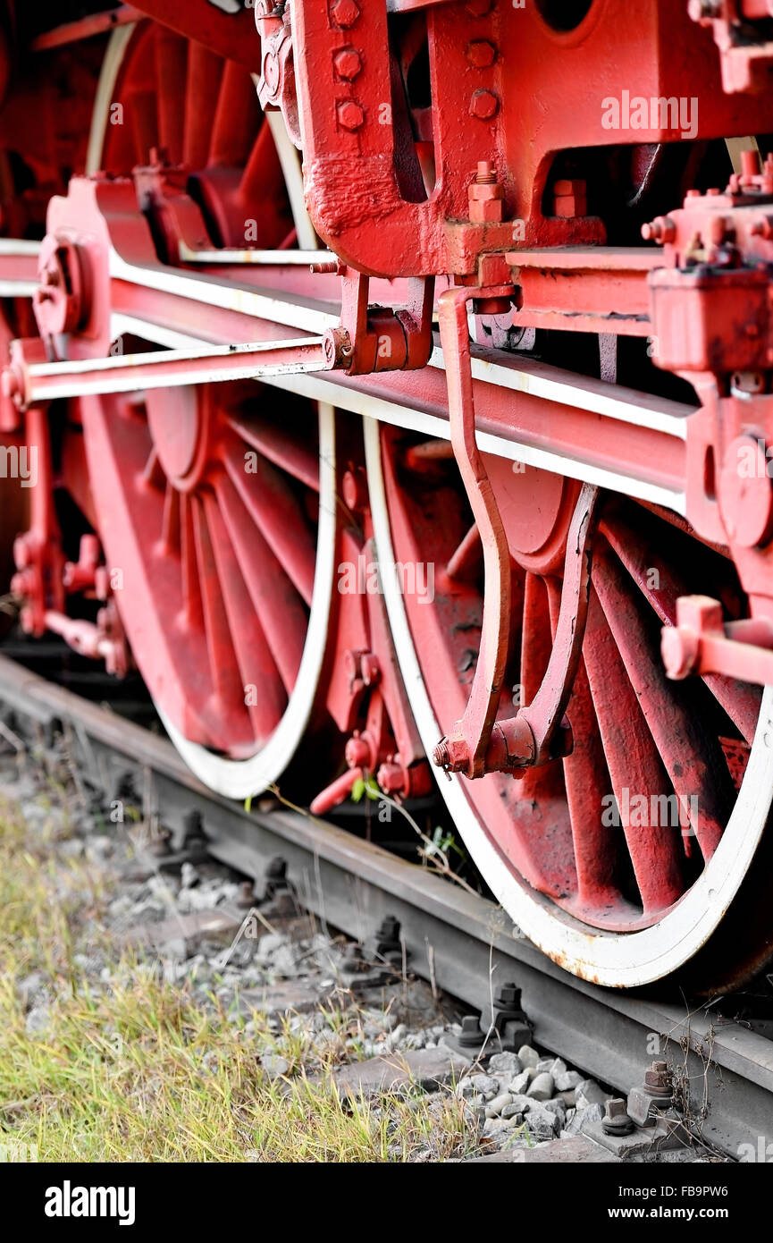 Industrial shot with old steam train driving wheel mechanism Stock ...